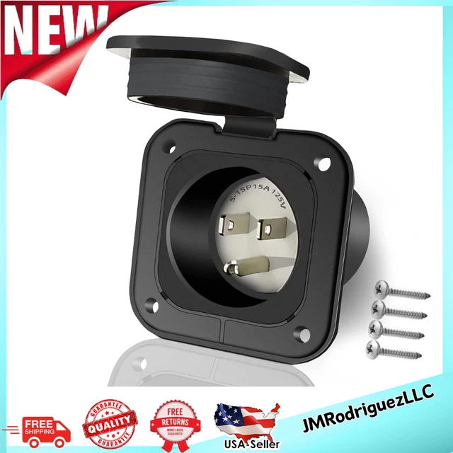 15 AMP INLET, Shore Power Flanged Receptacle, 15A 125V Recessed Male ...