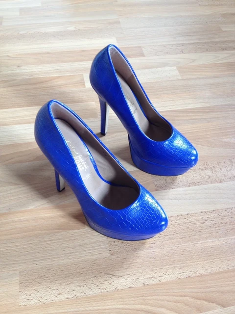 BRAND NEW LADIES New Look Royal Blue Croc Leather Platform High Heels ...