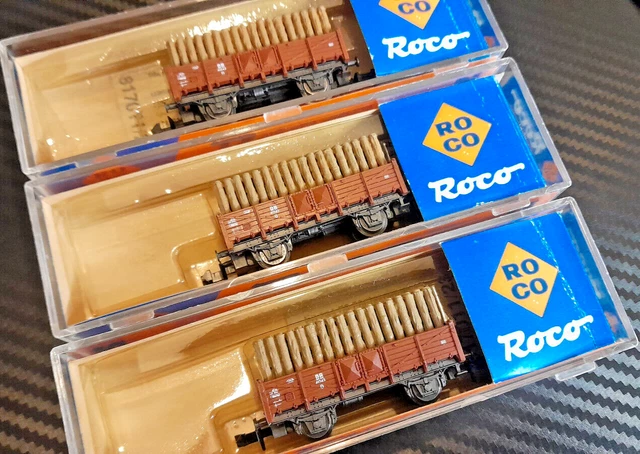 LOT 3 WAGONS marchandises ROCO 1/160 échelle N chargement bois EUR 30 ...