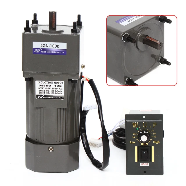 90W AC 220V Getriebemotor 100K Elektromotor mit Regler 1: 100 Einphasig ...