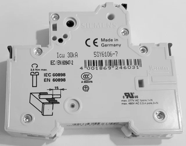 SIEMENS MODEL 5SY6110-7 MCB 10A 1P Type C 10amp mini circuit breaker ...