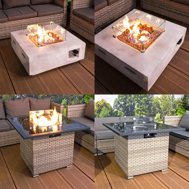 GARDEN SQUARE GAS Fire Pit Table Rattan/Glass-Reinforced Concrete ...