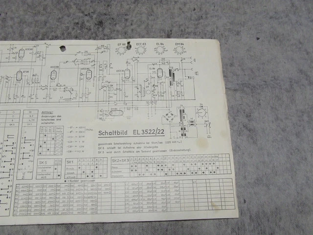 SCHALTPLAN FÜR PHILIPS Röhren Tonbandgerät EL3522 EUR 1,00 - PicClick FR