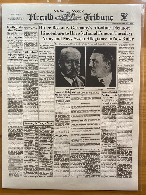 TITRE DE JOURNAL Vintage ~ Hitler Devient Le Dictateur Absolu De L ...