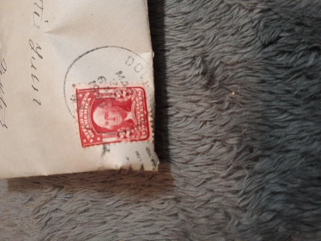 VINTAGE US GEORGE WASHINGTON 2c Red STAMP Orig Envelope W/Memorial Hair ...