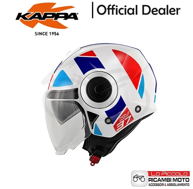 CASQUE JET DOUBLE Visière Kappa KV37R Evo Style Blanc/Bleu/Rouge Ece 22 ...