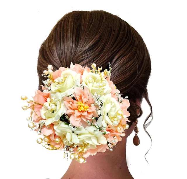ARTIFICIAL ROSE FLOWERS With Pearl Juda Bun Color Peach For Wedding $41 ...