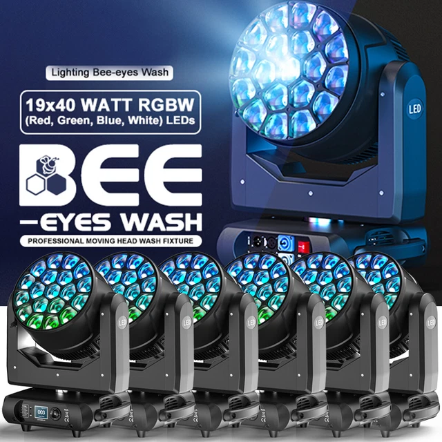 6 STÜCK LED Beam Wash Zoom Bee-eye Moving Head 19X40W 4in1 RGBW DMX dj ...