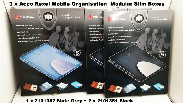 ACCO REXEL MOBILE A4 Modular Slim Boxes 1x 2101352 Slate + 2x 2101351 ...