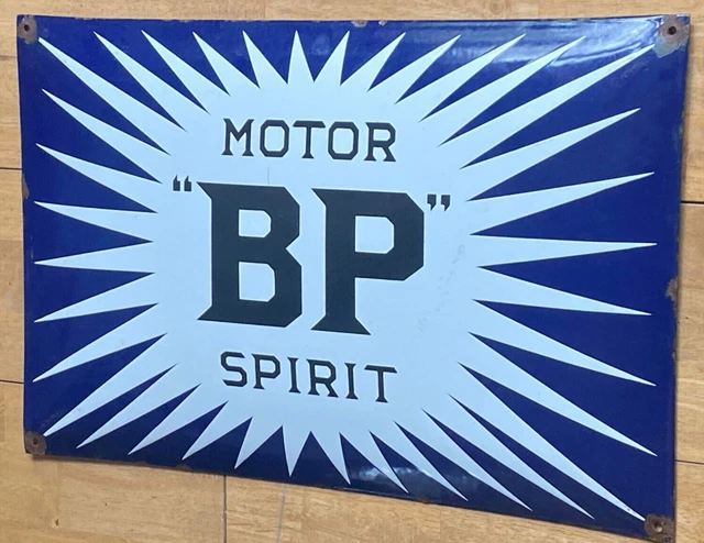 VINTAGE BP MOTOR Spirit Old Enamel Metal Sign Garage Petrol Oil Gas ...
