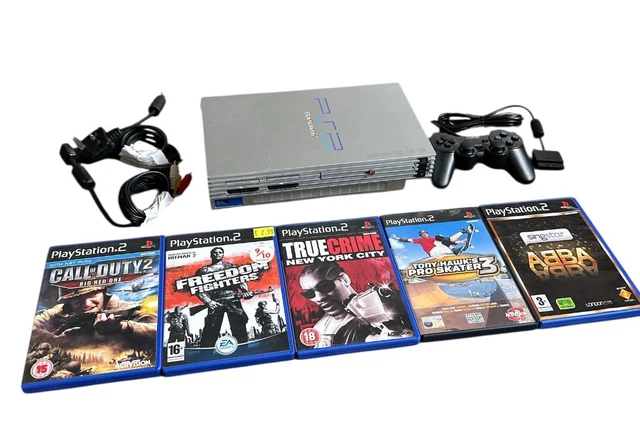 SONY PLAYSTATION 2 PS2 Silver Console Bundle PAL With Controller & 5 x ...