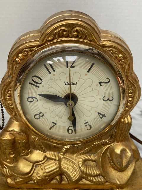 VTG UNITED CLOCK Corp. Horse Mantel Clock Model #310 Cast Metal Base ...