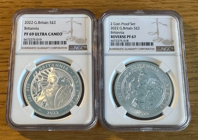2022 BRITANNIA SILVER Proof and Reverse 1oz Pair Set Coin NGC Graded 69 ...