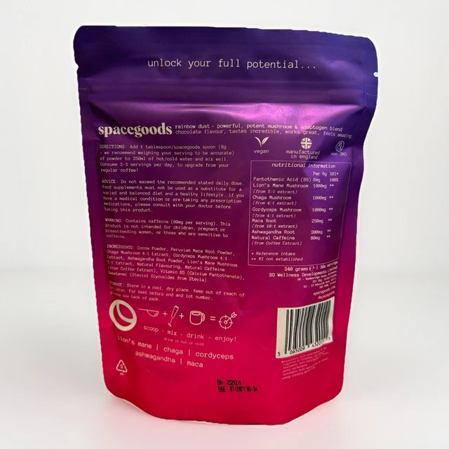SPACEGOODS RAINBOW DUST Chocolate Flavour Mushroom + Adaptogen Super ...
