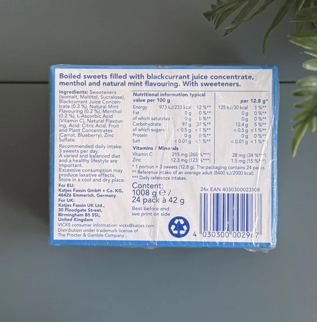 VICKS VAPODROPS TRIPLE Action, Sugar Free Lozenges with Menthol 42g ...