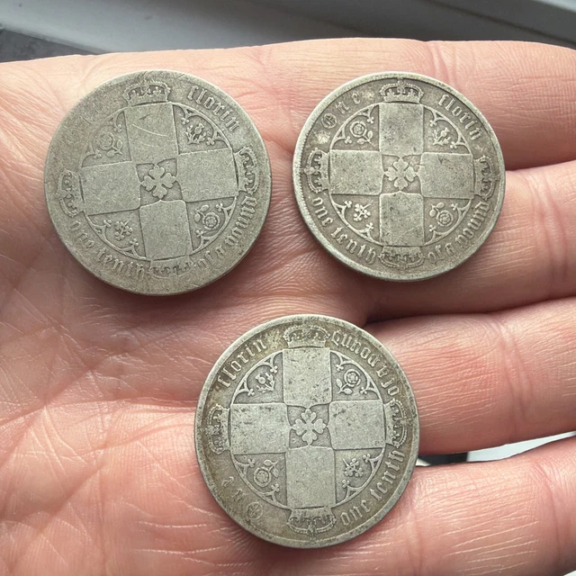 QUEEN VICTORIA SILVER Gothic Florin Coins 🪙 🪙🪙 £20.96 - PicClick UK