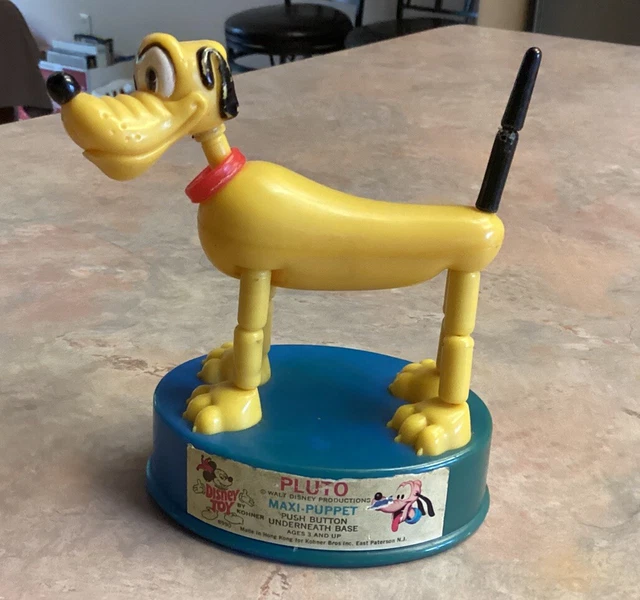 VINTAGE PLUTO DOG Walt Disney Push Button Maxi Puppet Toy Works Kohner ...