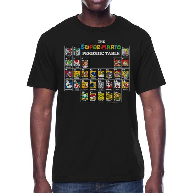 NINTENDO THE SUPER Mario Bros Mens Periodic Table Graphic Funny T-Shirt ...