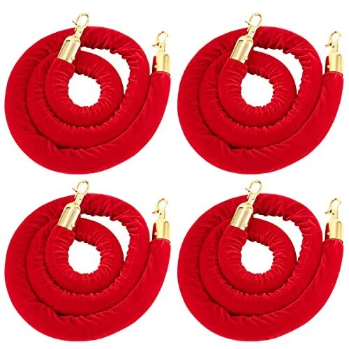 MAHIONG 4 PACK 6.5 Feet Red Velvet Stanchion Rope Crowd Control Rope ...