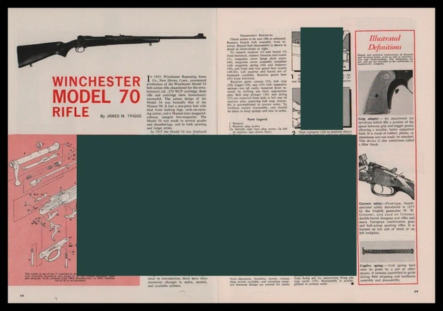 1962 WINCHESTER MODEL 70 Rifle Exploded View Parts List 2-page Assembly ...