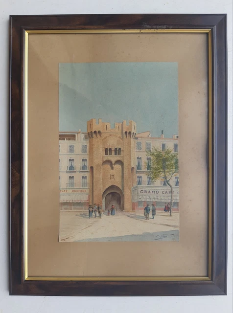 ANCIENNE AQUARELLE MANOSQUE porte de la SAUNERIE - peinture P. GROS - Provence EUR 129,00 ...