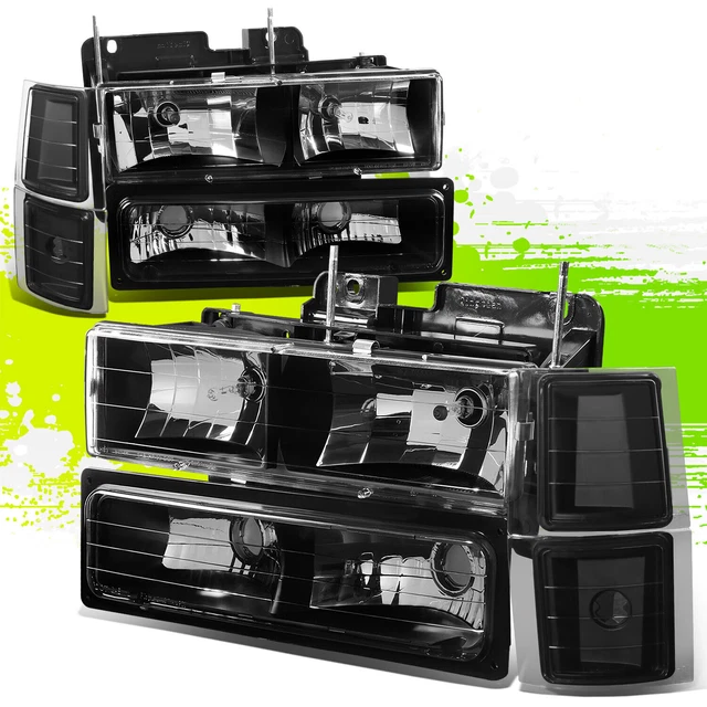 FOR 94-99 CHEVY C10 C/K Pair Black/Clear Headlight+Corner/Bumper Lamps ...