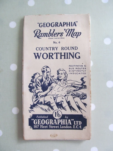 VINTAGE GEOGRAPHIA RAMBLERS MAP COUNTRY ROUND WORTHING No 6 £7.50 ...