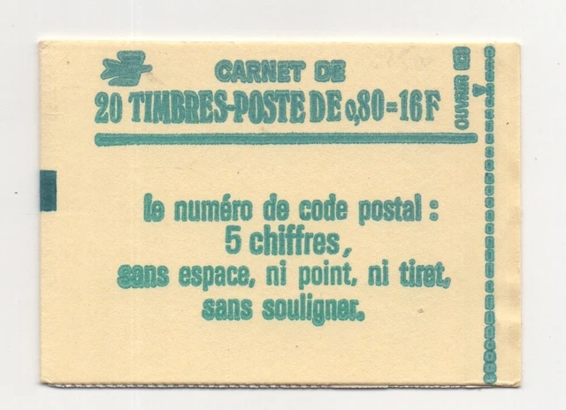 FRANCE : CARNET n° 1970-C1a (Sabine 0,80 vert Code postal )**. TTB ...