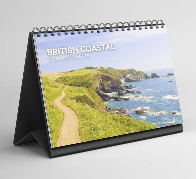 BRITISH COASTAL DESK Calendar 2026-2027: Standing Flip Desktop Calendar ...