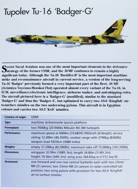 TUPOLEV TU-16 TU 16 Badger Picture Aircraft Out of Print Spec Sheet ...