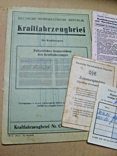 KFZ BRIEF KRAFTFAHRZEUGBRIEF Fahrzeugbrief DDR IFA PKW Wartburg 353 Lim ...