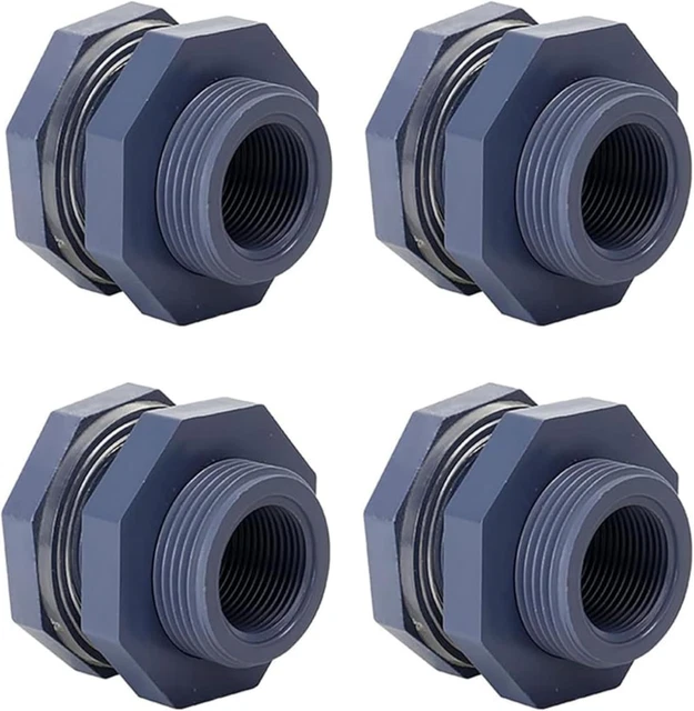 PVC BULKHEAD WATER Tank Connector Adapter, 4Pcs Bulkhead Fitting Water ...
