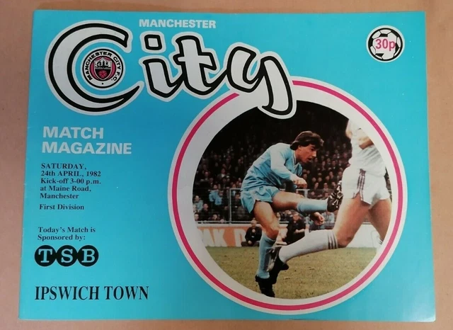 PROGRAMME - MANCHESTER City Match Magazine 1st Division Ipswich 24th ...