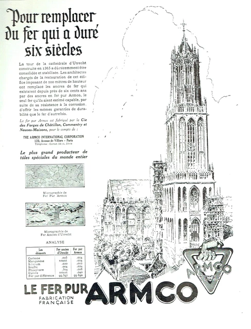 PUBLICITÉ ADVERTISING AD 0223 1928 le fer pur Armco forges Chatillon ...