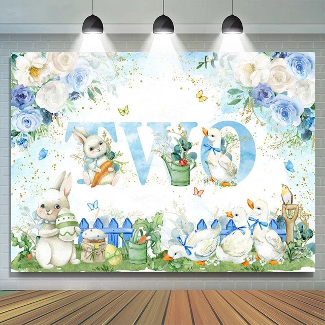 BLUE WHITE FLORAL Rabbit Duck 2nd Birthday Backdrop $32.81 - PicClick AU