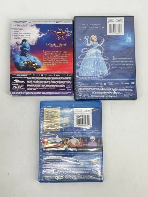 LOT OF 3 Disney Movies Cinderella Anniversary Aladdin Little Mermaid ...