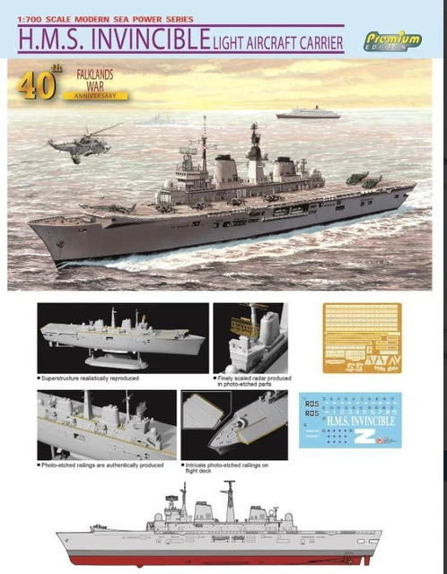 DRAGON 1/700 SCALE H.M.S. Invincible Light Aircraft Carrier Falklands ...