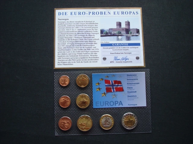TOP NORWEGEN EURO Proben Kursmünzensatz im Blister + Zertifikat! KMS ...