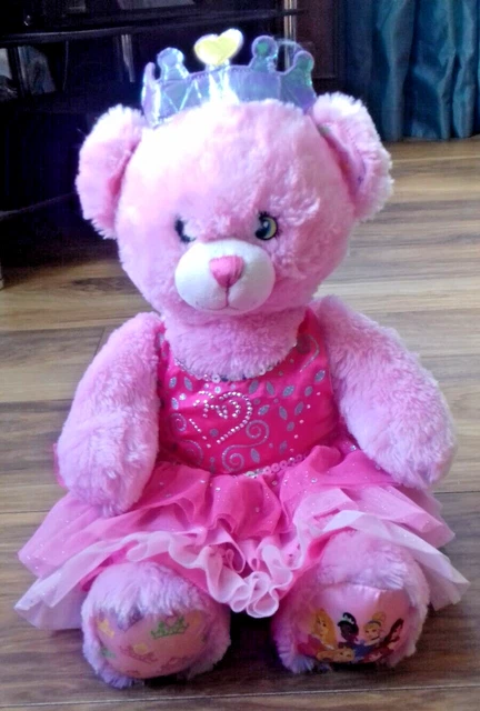 DISNEY PRINCESS BUILD a Bear workshop pink bear with crown & dress £9. ...