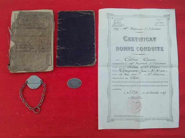 LOT LIVRET MILITAIRE Carnet Certificat Plaques Matricule Soldat Poilu ...