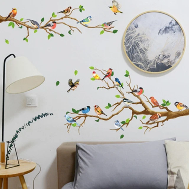 ARBRE OISEAUX FEUILLES Vinyle Mural Décalque Autocollants Vivant ...