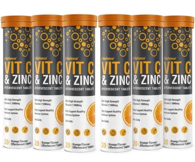 VITAMIN C 1000MG & Zinc 15mg Orange Flavour Effervescent (6 Tubes of 20 Tablets) £27.10 ...