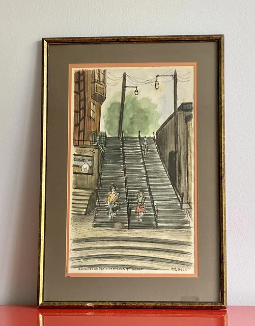 VINTAGE 1964 WATERCOLOR Painting Quebec Break Neck Steps Little ...