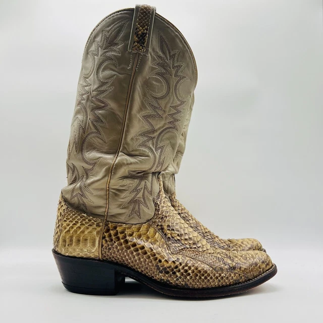 DAN POST MENS 8 Python Snake Leather Western Cowboy Boots Gray Brown ...