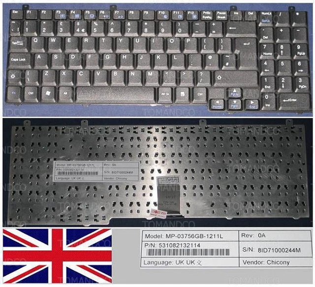 KEYBOARD QWERTY UK Packard Bell EasyNote W1 W3 W5 W7 MP-03756GB-1211L ...