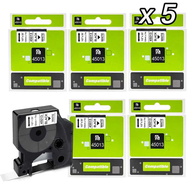 5X SCHRIFTBAND FÜR Dymo D1 45013 Schwarz auf Weiß 12mm Dymo LabelManager 160 280 EUR 12,99 ...