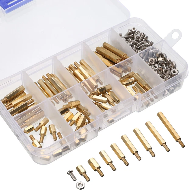 Hex Brass Screws Nuts Assortment 240-Piece M2.5 Brass Standoff Kit ...
