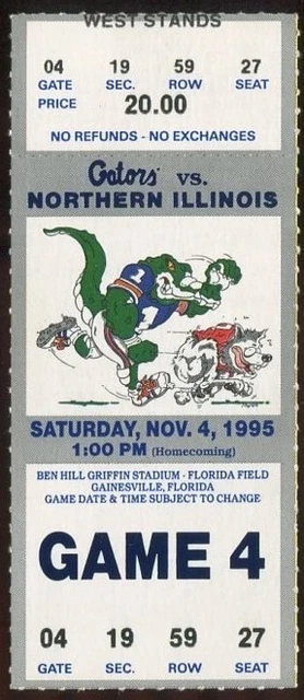 BILLET COLLEGE FOOTBALL Florida Gators 1995 11/4 Nord de l'Illinois ...