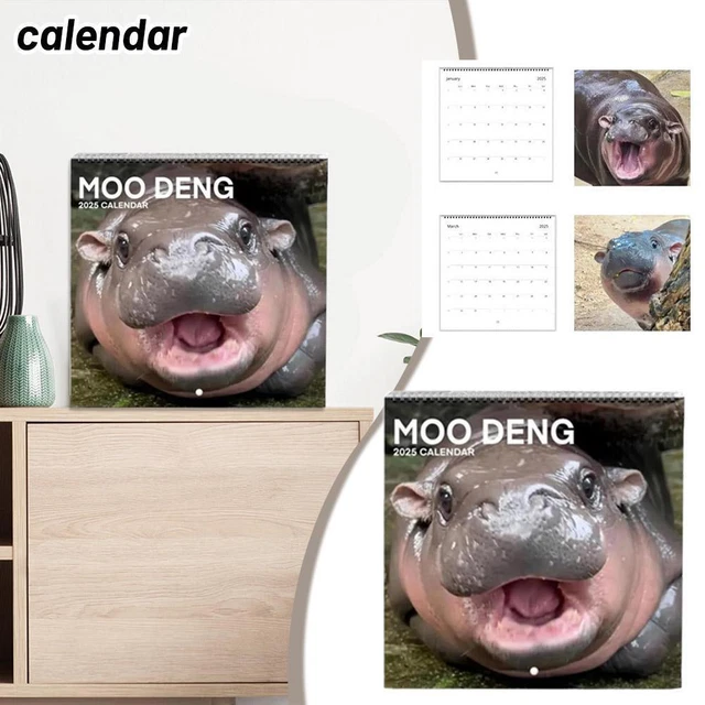 2025 MOO DENG Calendar, 2025 Moo Deng Pygmy Hippo Monthly Calendar-Hot ...