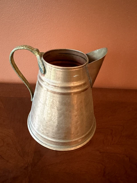 VINTAGE SOLID COPPER Pitcher Brass Handle Hammered Metal Rustic Patina ...